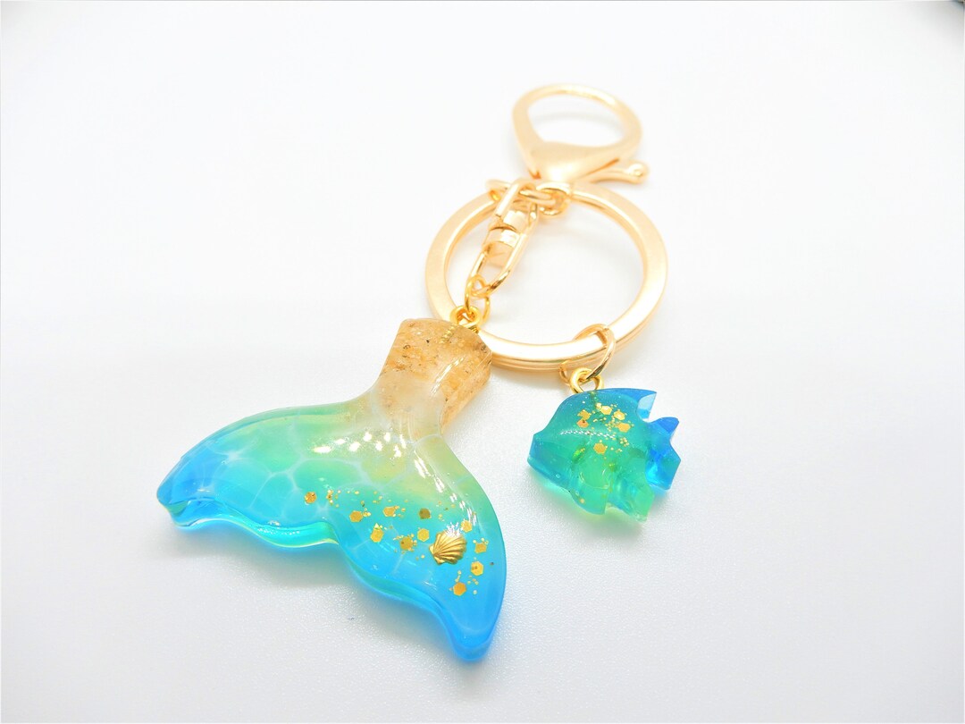 Resin Mermaid Tail Keychain, Mermaid Tail Keychain, Ocean Keyring, Sea ...