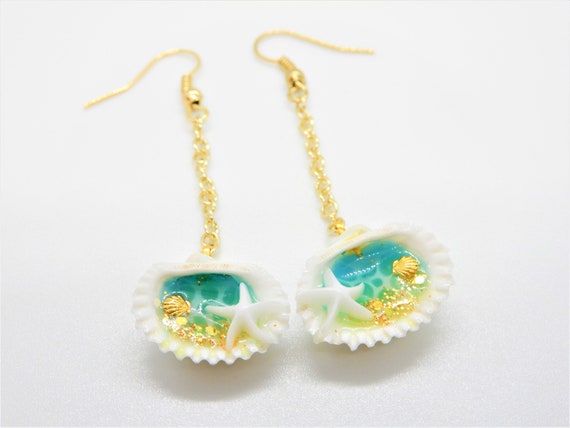 Seashell Earrings Resin Seashell Earrings Ocean Earrings - Etsy