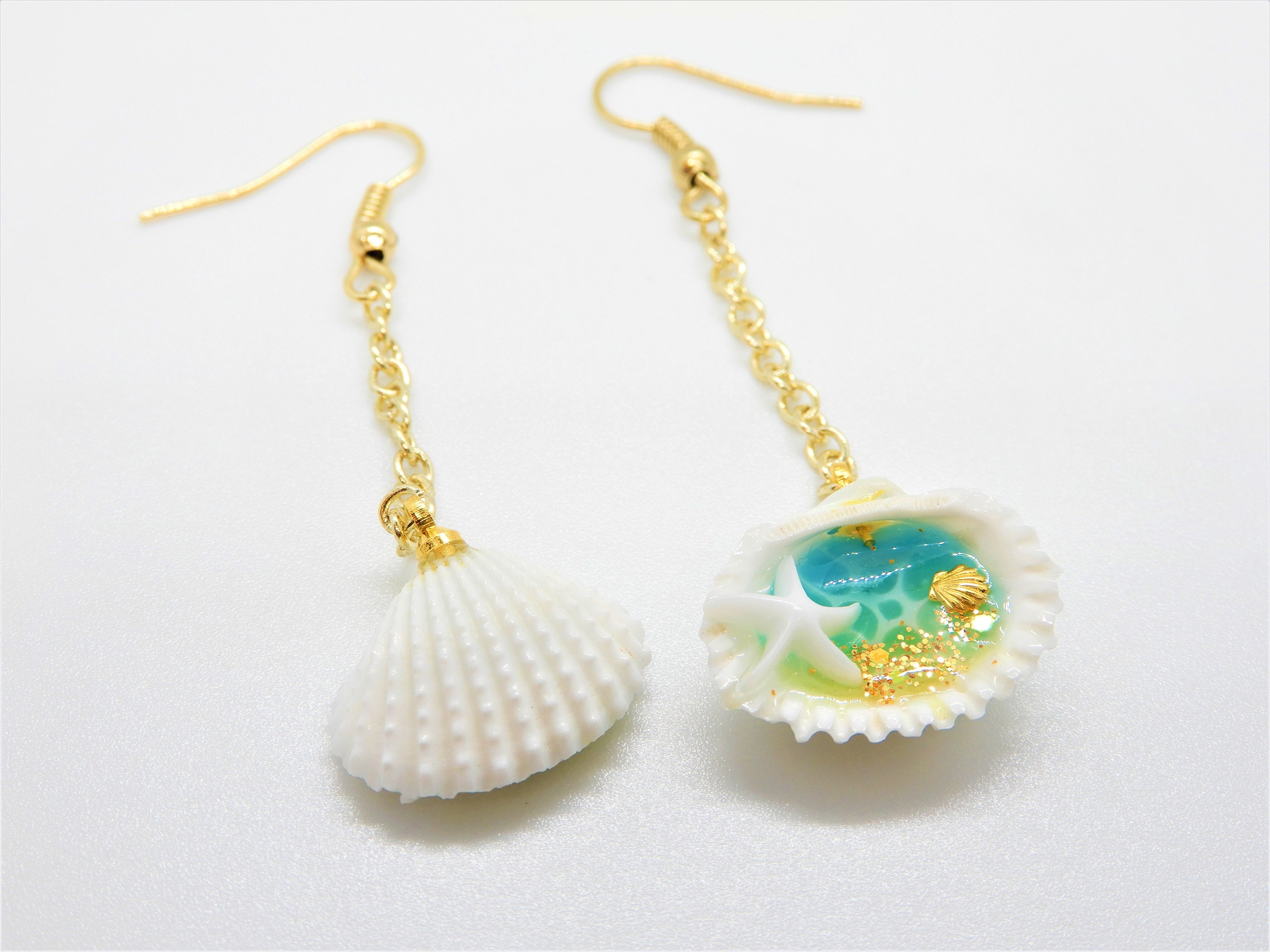 Seashell Earrings Resin Seashell Earrings Ocean Earrings | Etsy