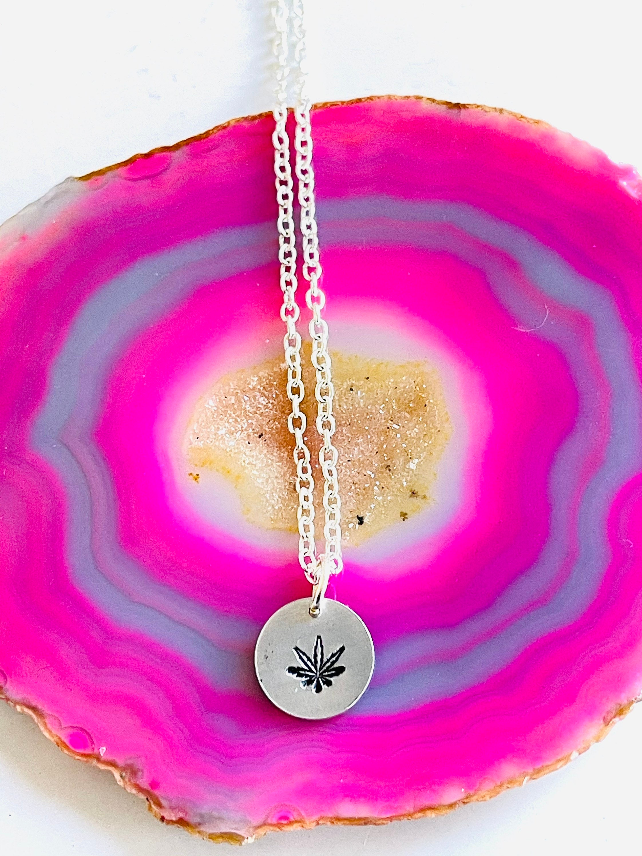 Aluminum Hemp Leaf Necklace, Hand Stamped Jewelry, Medical Marijuana ...