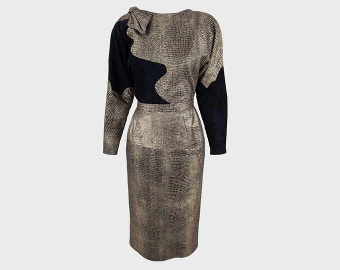 Vintage HELEN ANDERSON 80s Leather Suit Black Suede Suit Reptile Print ...