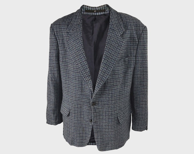 Vintage Harris Tweed Blazer Blue Tweed Blazer Tweed Jacket Men Gents Sport Coat Preppy