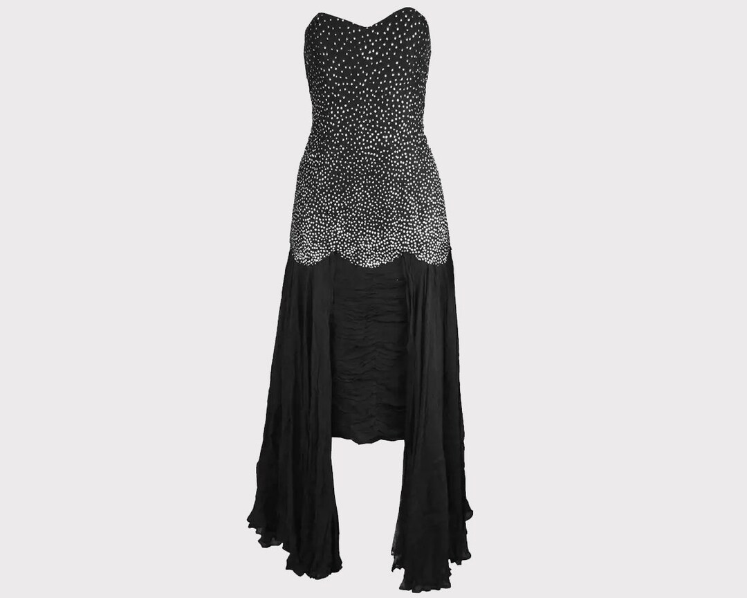 80s NINA RICCI Dress Black Evening Gown Metallic Dress High Low - Etsy