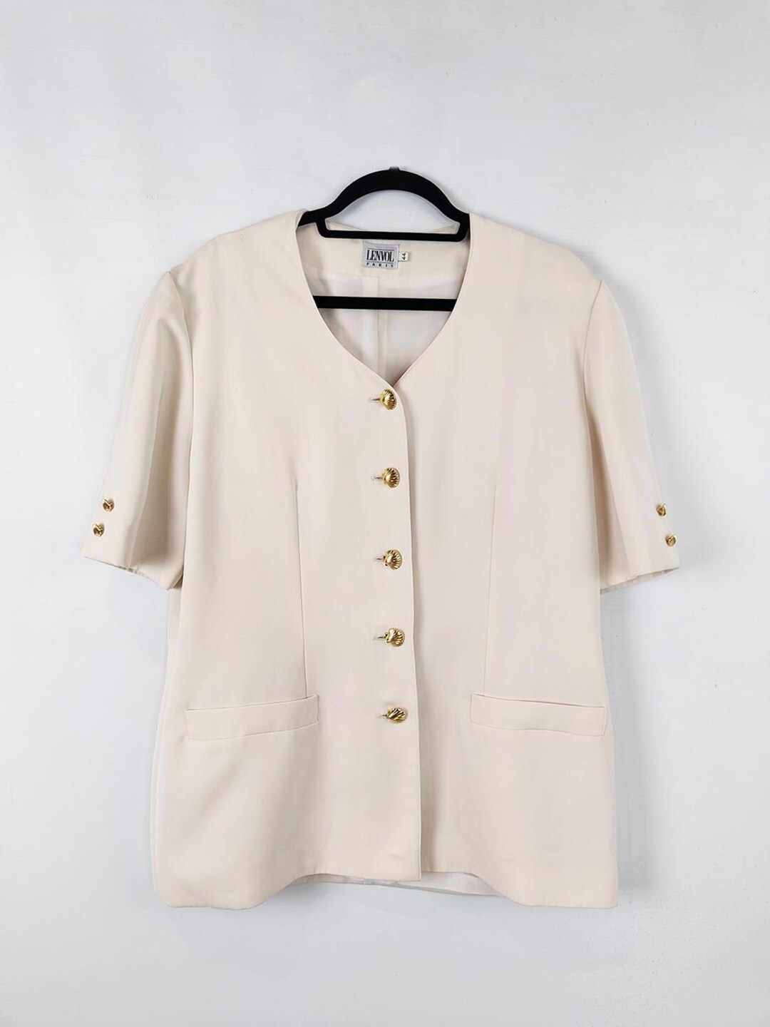 Vintage 80s Cream Blazer: Gold Shell Buttons, Short Sleeve - Made in ...