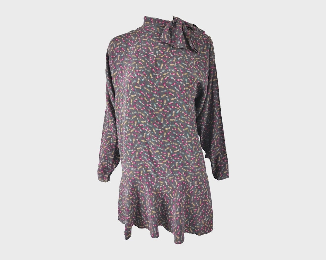 Vintage ANGELO TARLAZZI 80s Party Top, Grey Silk Blouse, Womens Tunic ...