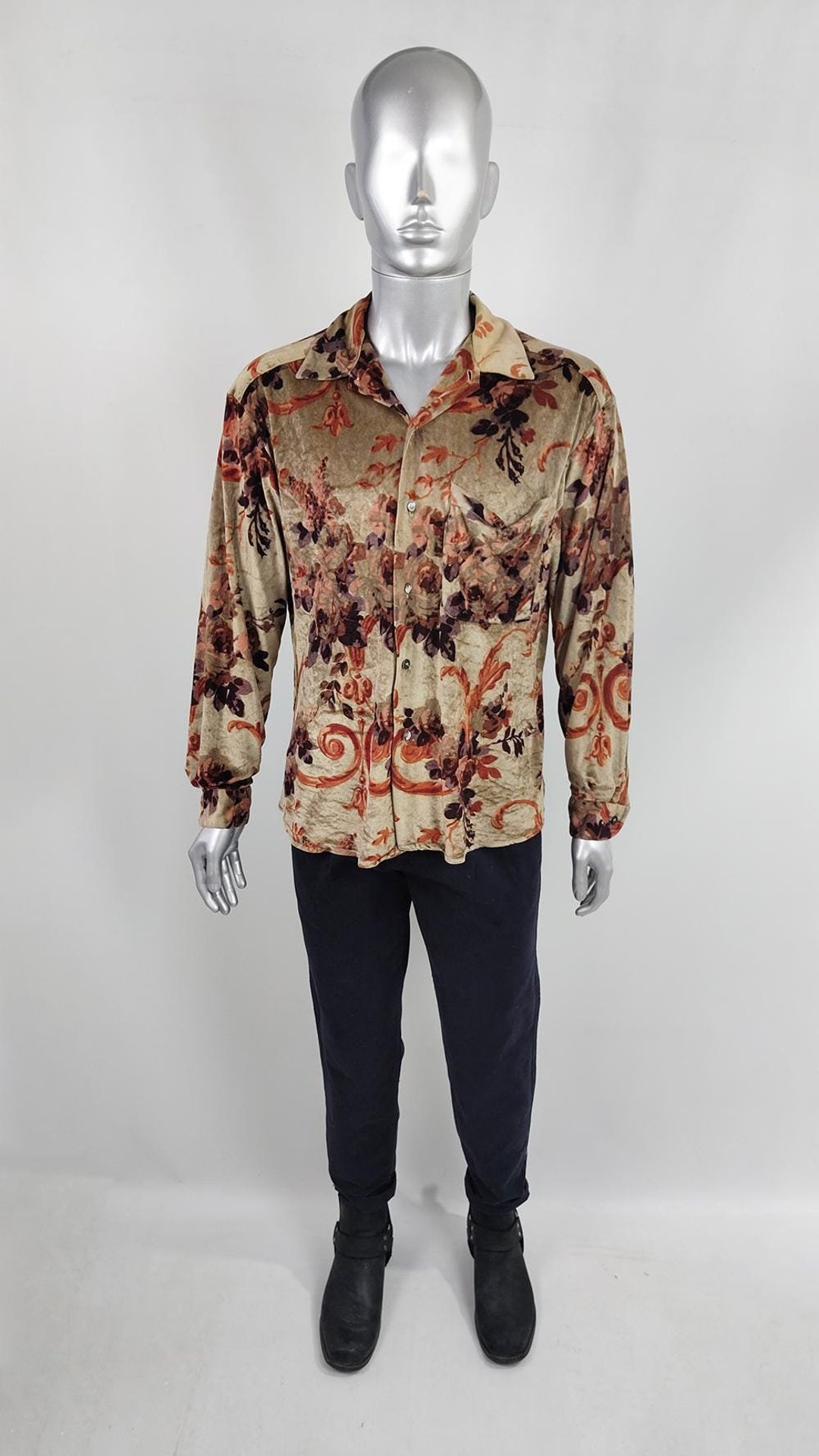 Vintage BYBLOS Mens Italian Baroque Floral Velvet Clubbing Party Long ...