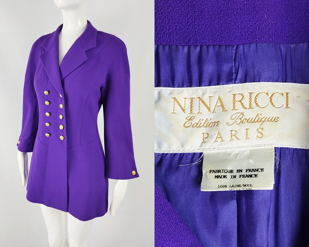 Vintage 80s NINA RICCI Double Breasted Gold Button Womens Evening ...