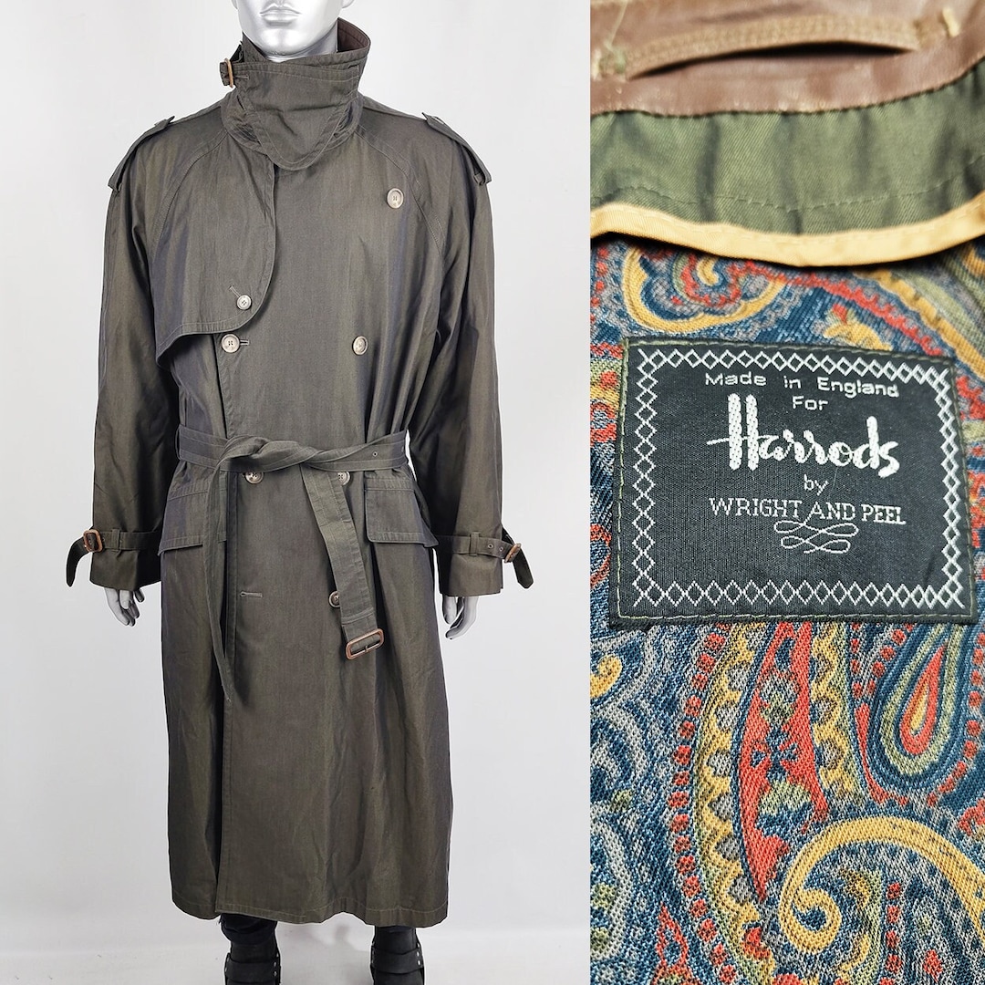 Vintage HARRODS Mens Maxi Length Trench Coat, Belted Trenchcoat Men ...