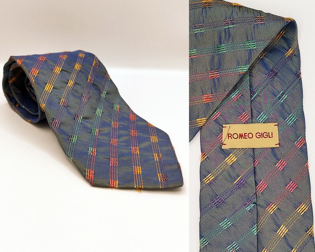 Vintage 80s ROMEO GIGLI Mens Iridescent Metallic Blue Silk Blend ...