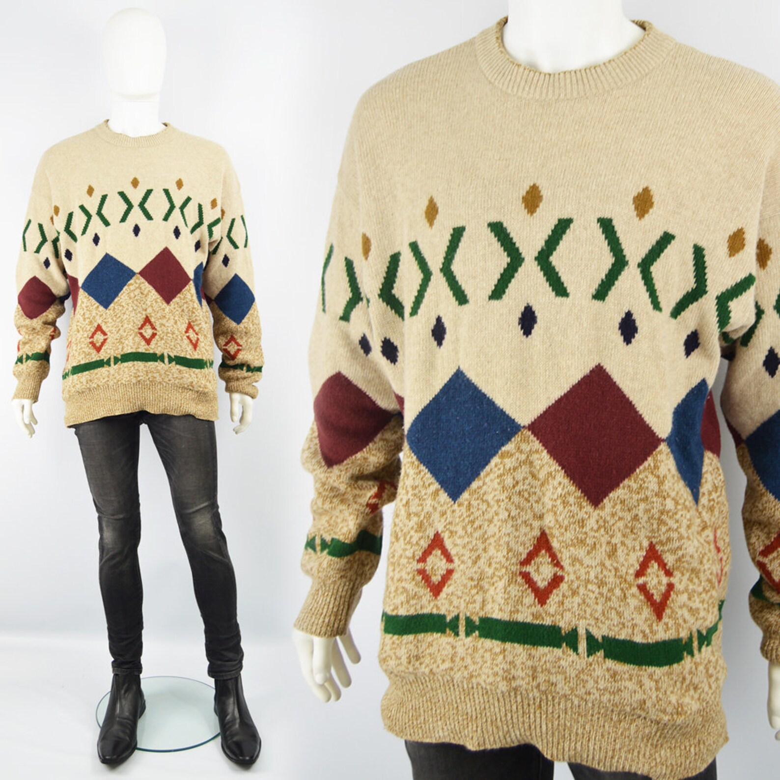 Vintage ICEBERG Sweater Mens Wool Jumper Beige Sweater Cream | Etsy