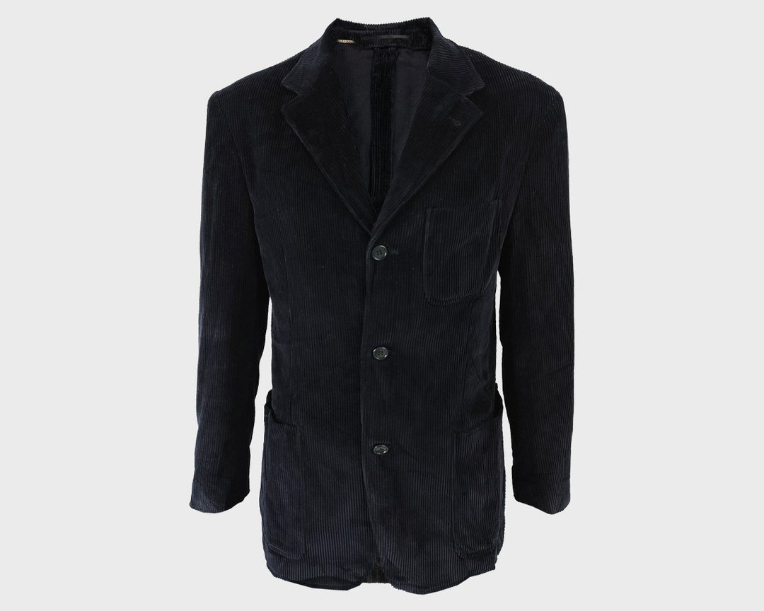 Vintage 80s Cord Blazer Men, Darkest Blue Corduroy Jacket, Navy ...