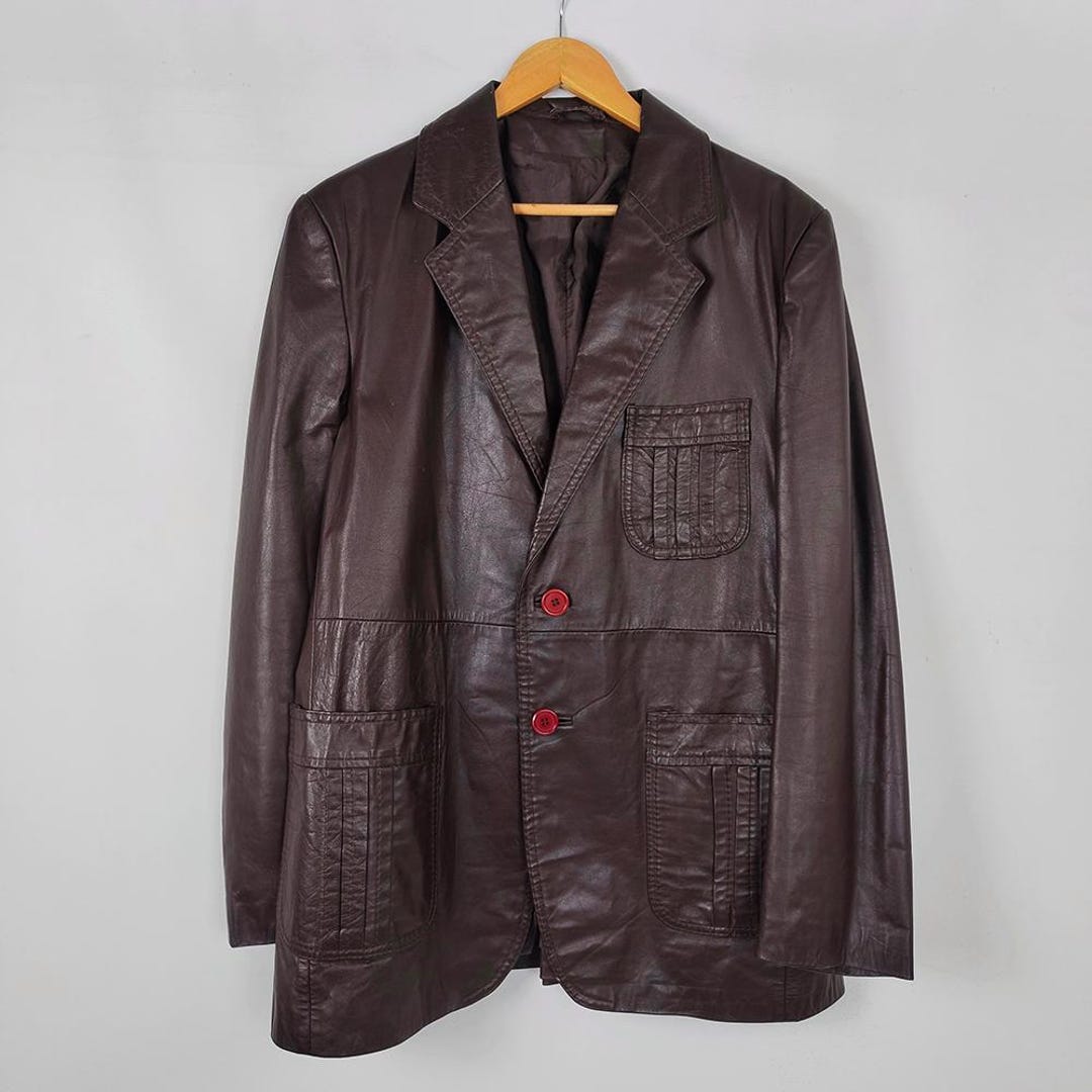 Vintage 70s Real Leather Half Norfolk Jacket Dark Chestnut Brown Mod ...