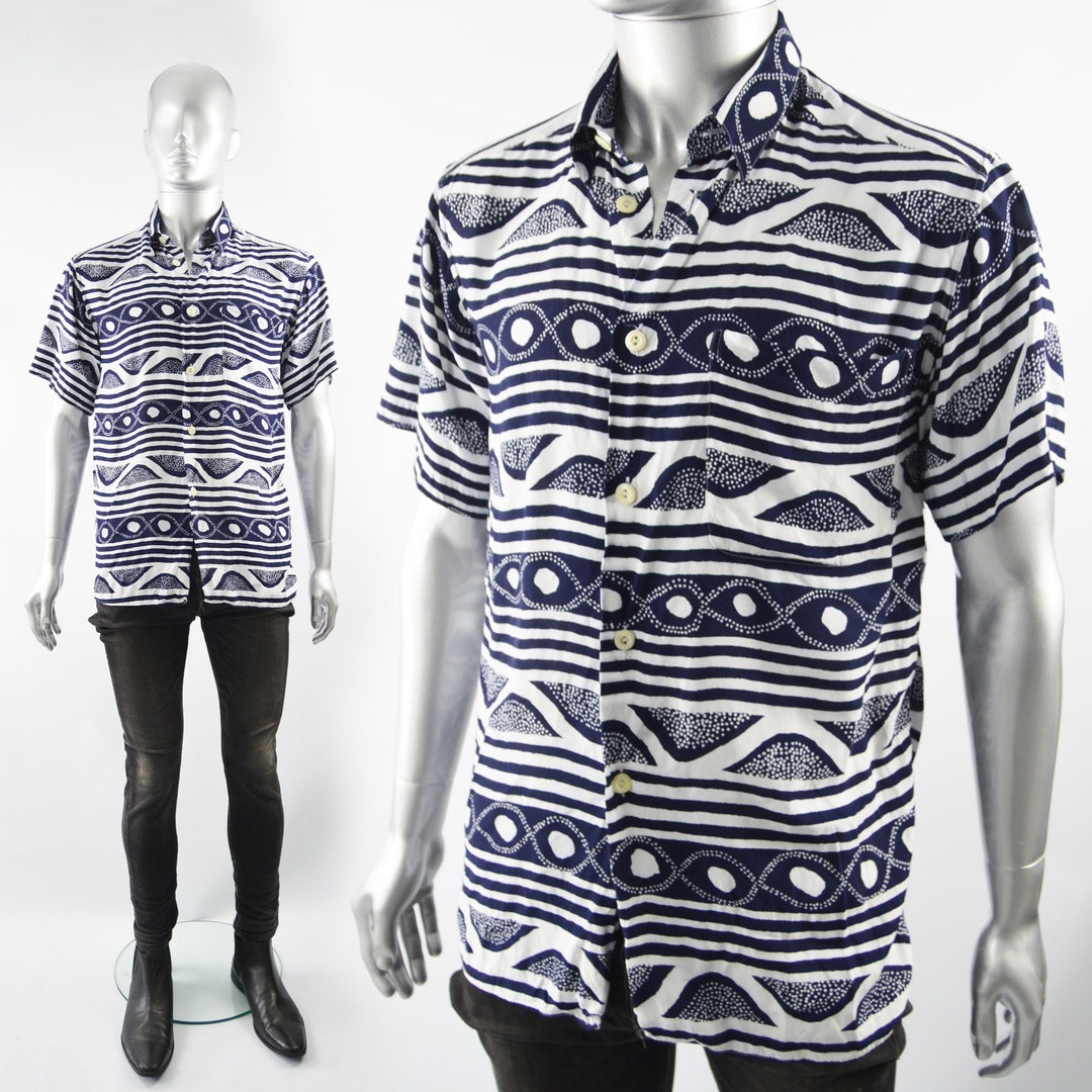 BYBLOS White & Blue Summer Shirt Bright Loud Print Pattern Shirt - Etsy