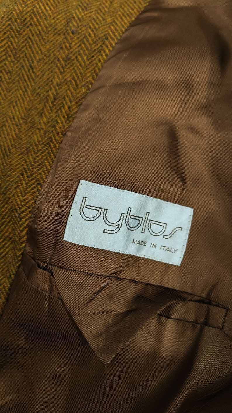 Vintage 80s BYBLOS Blazer, Shoulder Pads, Mustard Yellow Tweed, Brown ...