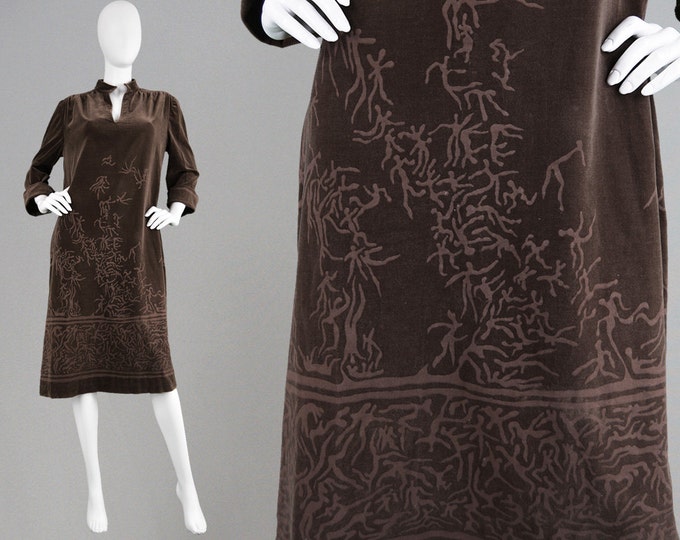 Vintage 70s Boho Dress KATE BEAVER Brown Velvet Dress Hand - Etsy