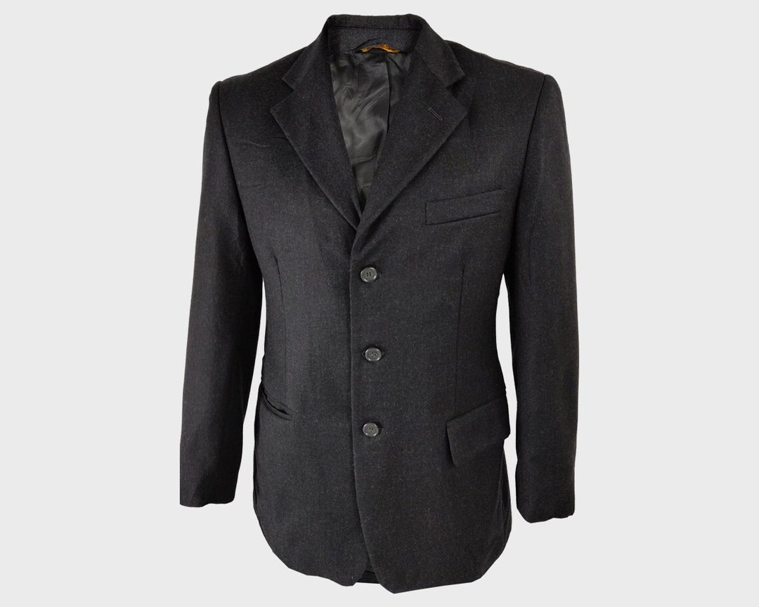 Vintage Merino Wool Blazer Men, Charcoal Grey Blazer, Mens Sport Coat ...