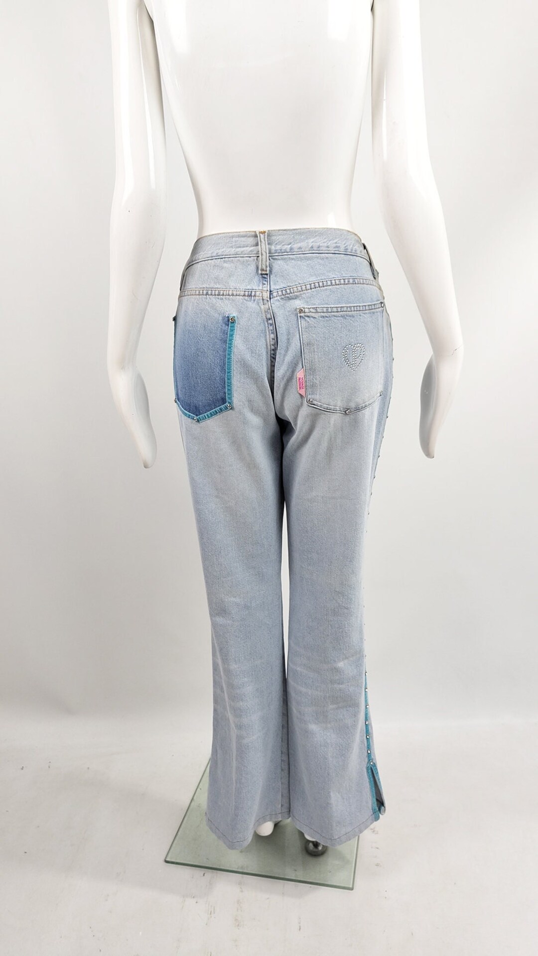 Vintage VOYAGE PASSION 2000s Jeans Velvet Trim Rhinestone Light Blue ...