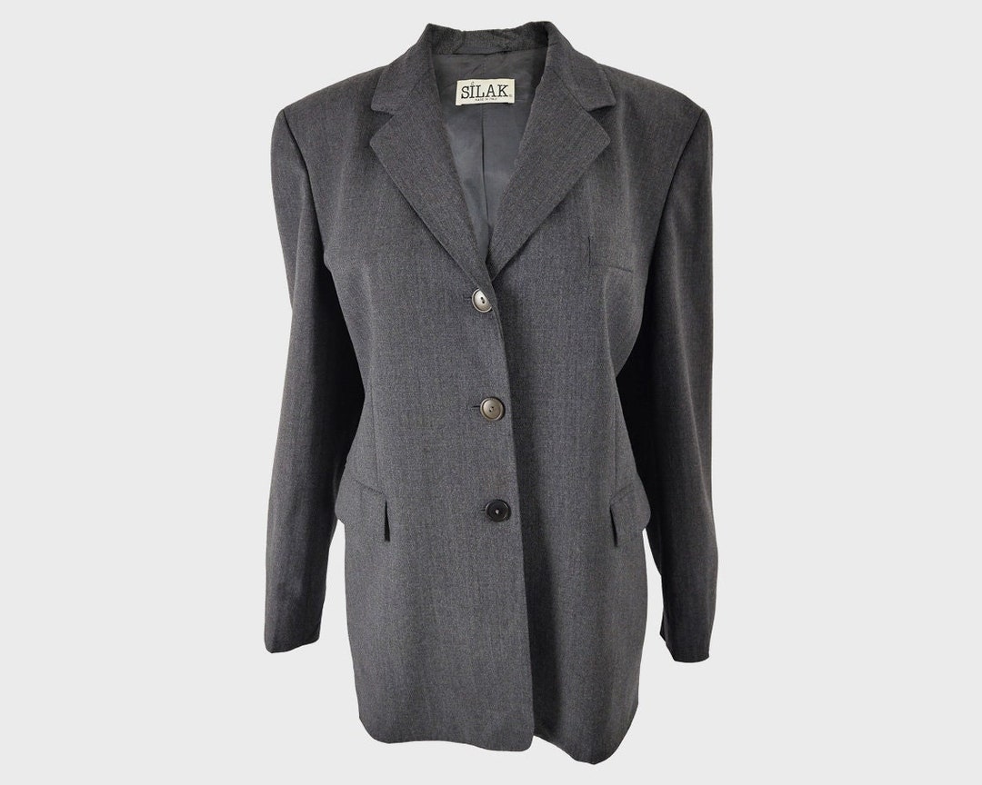 Vintage 90s Wool Blazer, Grey Minimalist Jacket, Made in Italy - Etsy