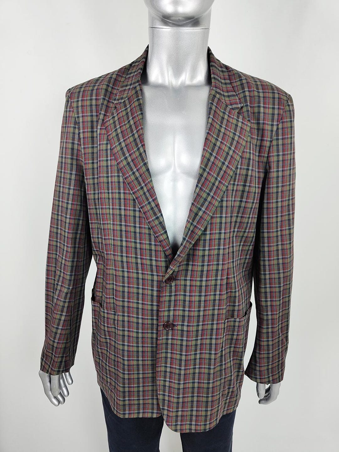 Vintage 80s Mens Red & Green Lightweight Cotton Blend Unstructured ...
