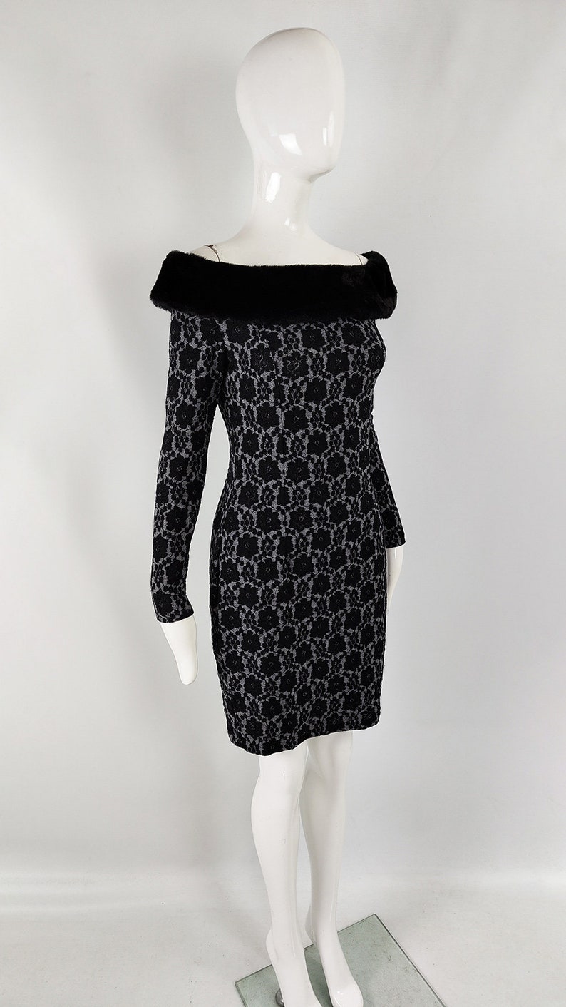 Vintage IKITO by Jiki of Monte Carlo, Black Lace Dress, Faux Fur Trim ...