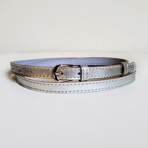 Silver Leather Belt, Made of Natural Pebbled Leather. Women's Waist ...