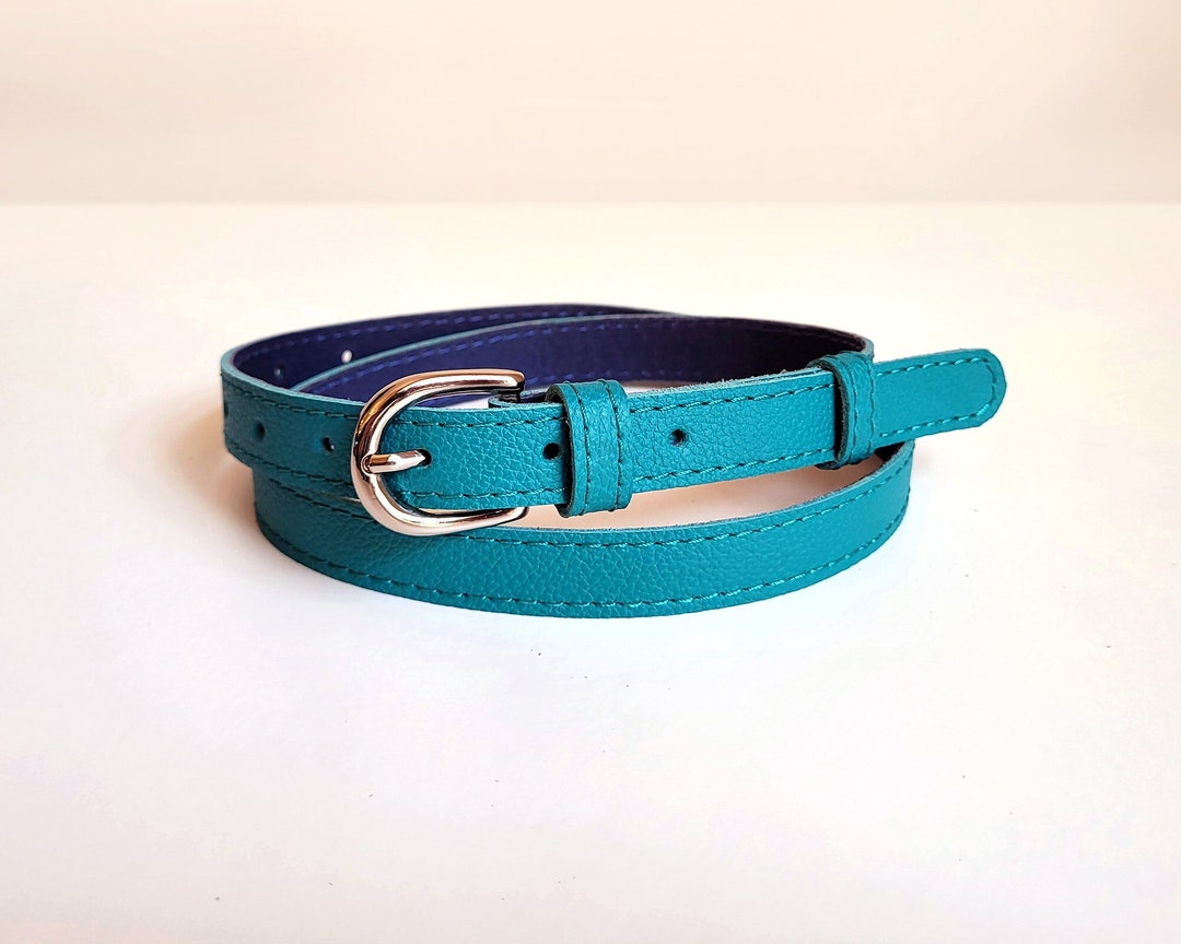 Turquoise Leather Waist Belt With Silver, Gold or Dark Metal Buckle - Etsy