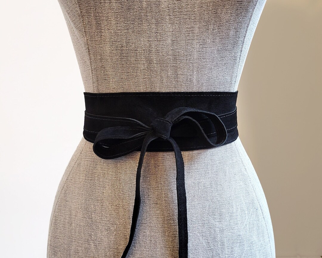 Black Suede Leather Obi Belt: Wide Wrap Waist Belt - Etsy