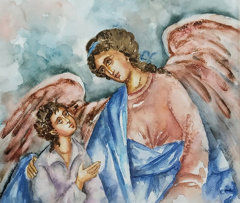 The Angel and Child, Loose Impressionistic Watercolor Art, Original ...