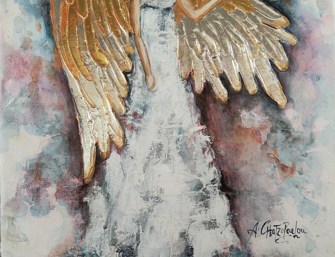 Original Abstract Guardian Angel Painting Gold Silver Angel - Etsy