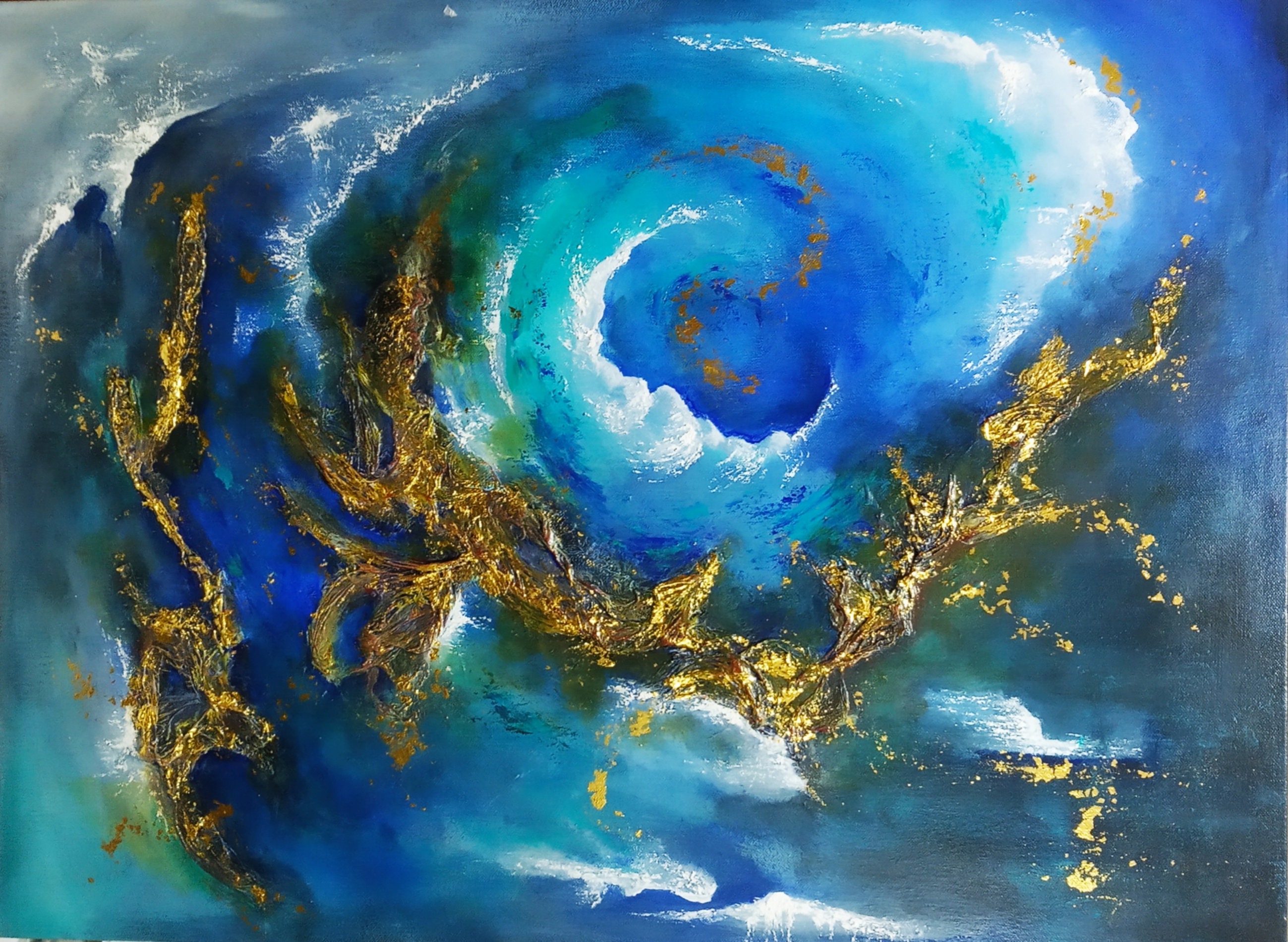 Gold Nebula Art Abstract Blue Gold Painting Original Mixed - Etsy