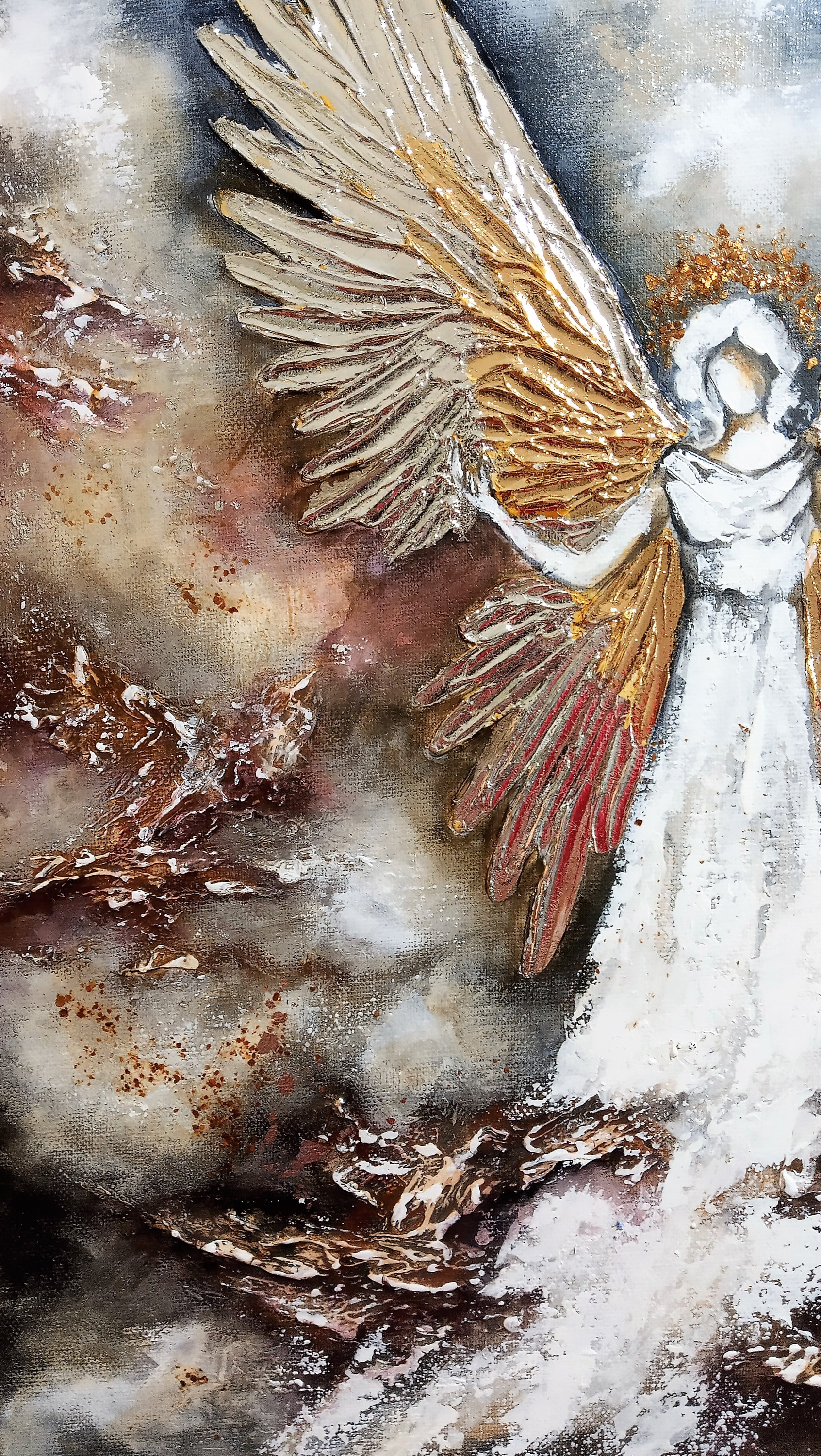 Abstract Angel Painting White Angel Pink Gold Silver Leaf - Etsy