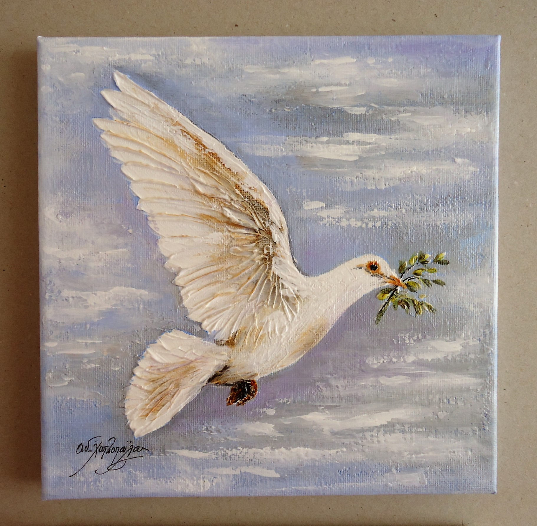 Dove, Original Acrylic Painting, Dove and Olive, Wedding Gift, Mixed ...
