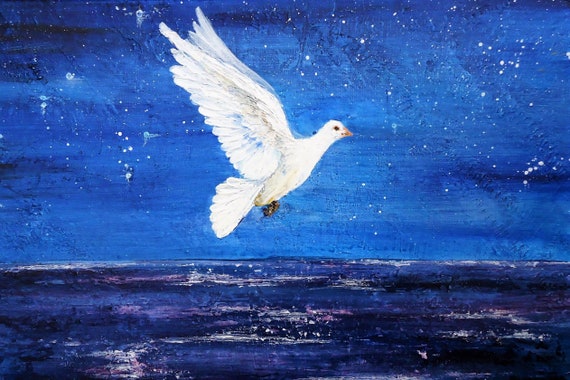 Bird Art Original Acrylic Painting on Canvas Dove in Dark - Etsy