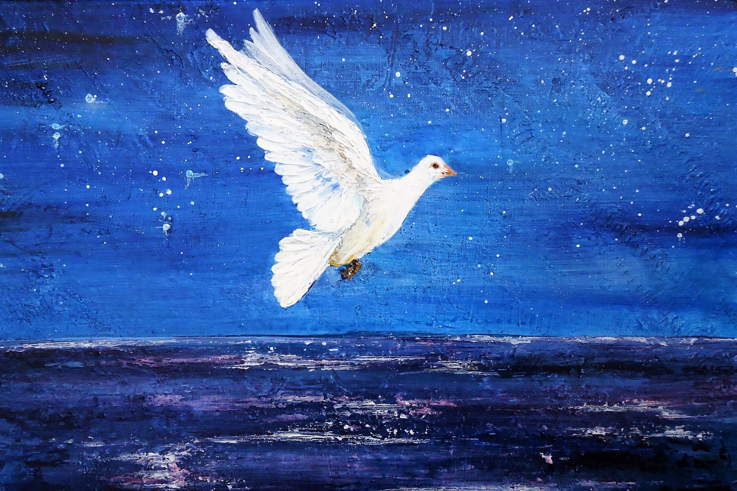 Bird Art, Original Acrylic Painting on Canvas, Dove in Dark Blue,blue ...