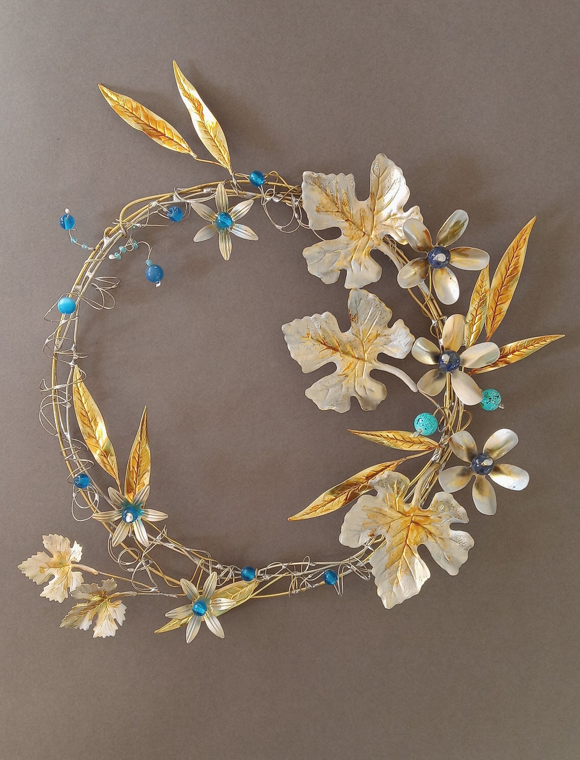 Metal Wall Art, Metal Wreath Art, Original Metal Wreath With Blue ...