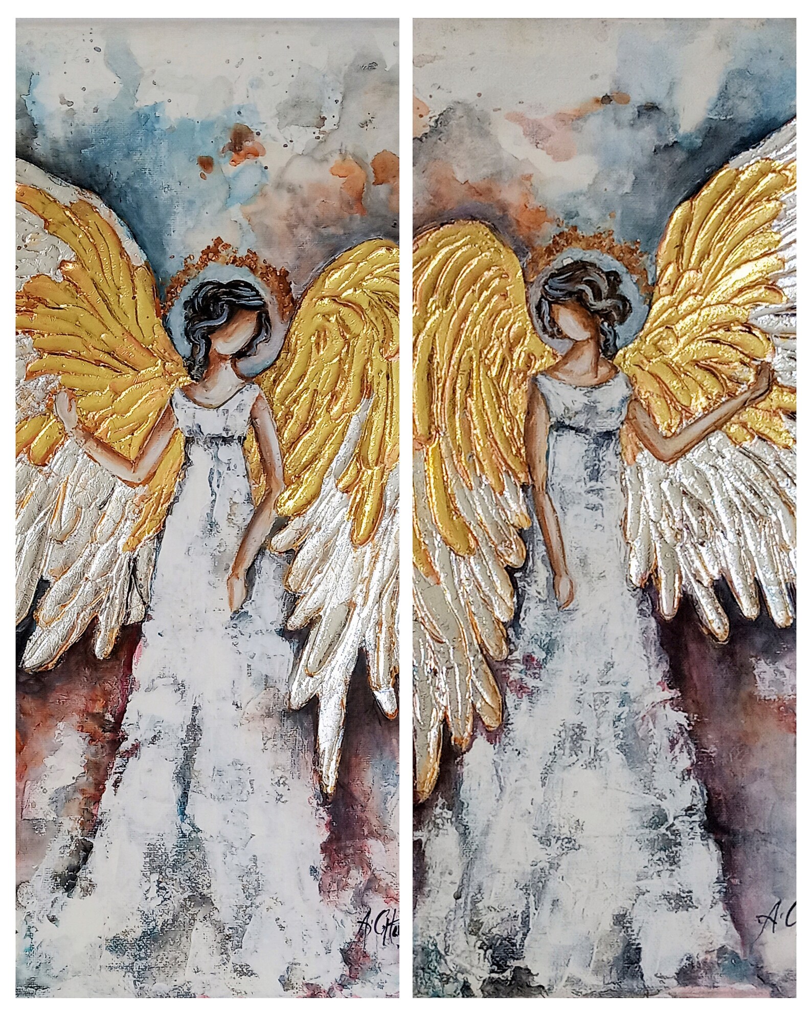 Original Abstract Guardian Angel Painting Gold Silver Angel - Etsy