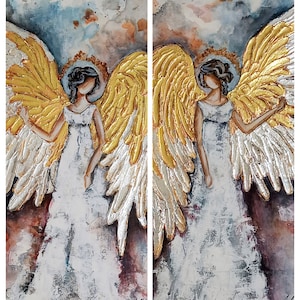 Original Abstract Guardian Angel Painting Gold Silver Angel - Etsy