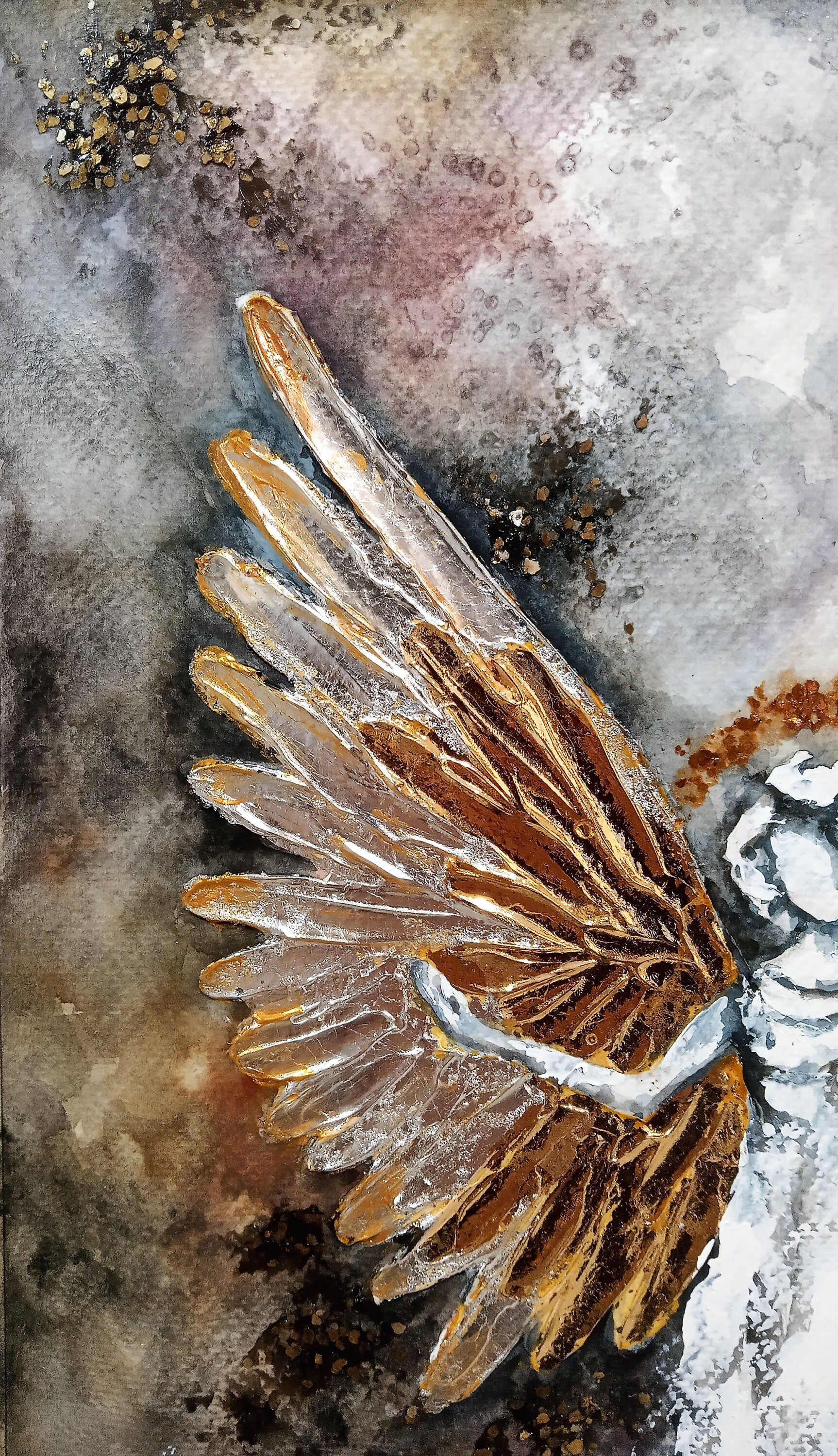 Abstract White Angel, OOAK Watercolor Gouache Angel Art, 22k Pinkgold ...