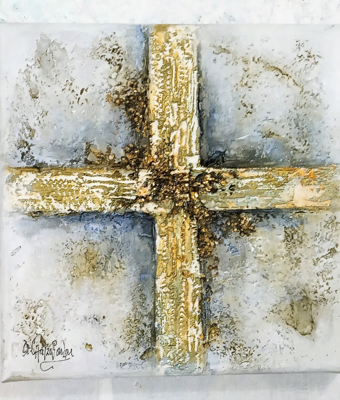 Christian Wall Art, Gold Cross Painting Art, Christian Art Gift, Thick ...