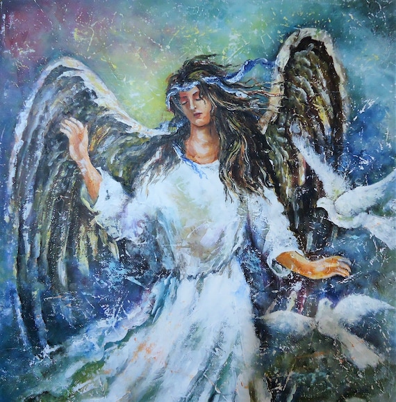 Angels Painting With Acrylics Angel W/ Flowers Painting Canvas Local