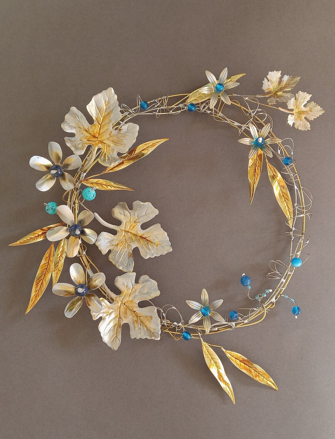 Metal Wall Art, Metal Wreath Art, Original Metal Wreath With Blue ...