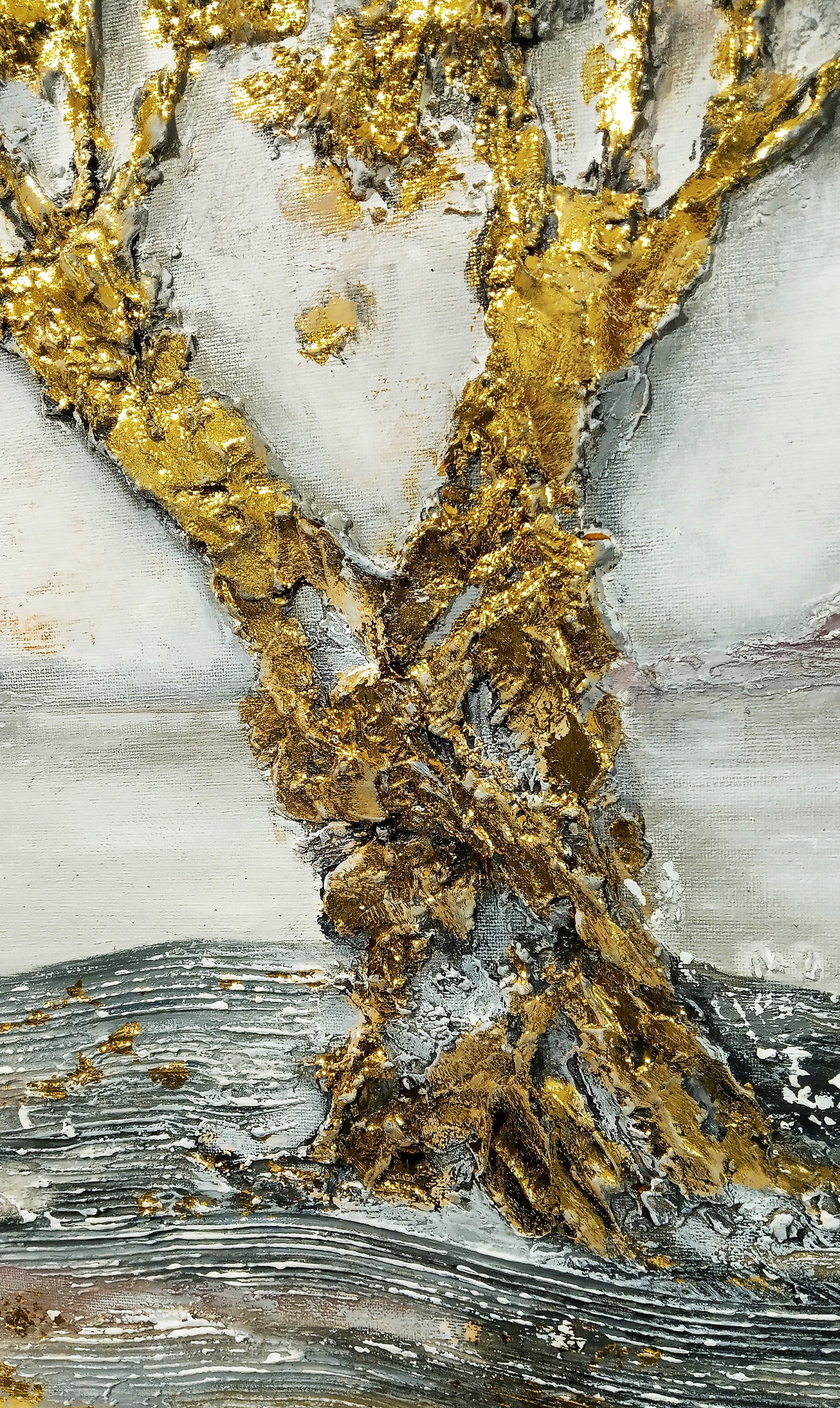 Golden Olive Tree, Original Abstract Acrylic Gold Painting, Gold Tree ...