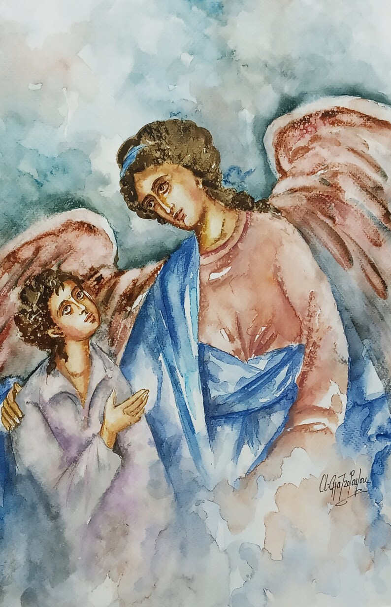 The Angel and Child, Loose Impressionistic Watercolor Art, Original ...
