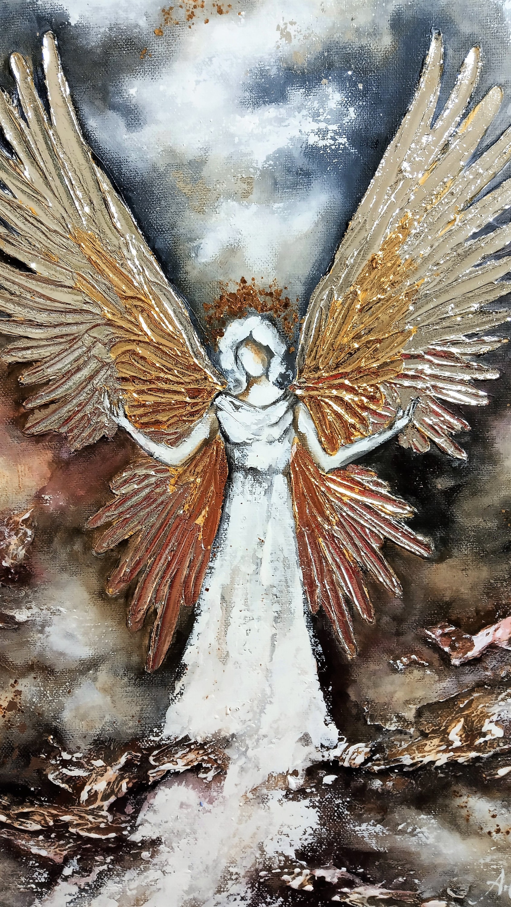 Abstract Angel Painting White Angel Pink Gold Silver Leaf - Etsy
