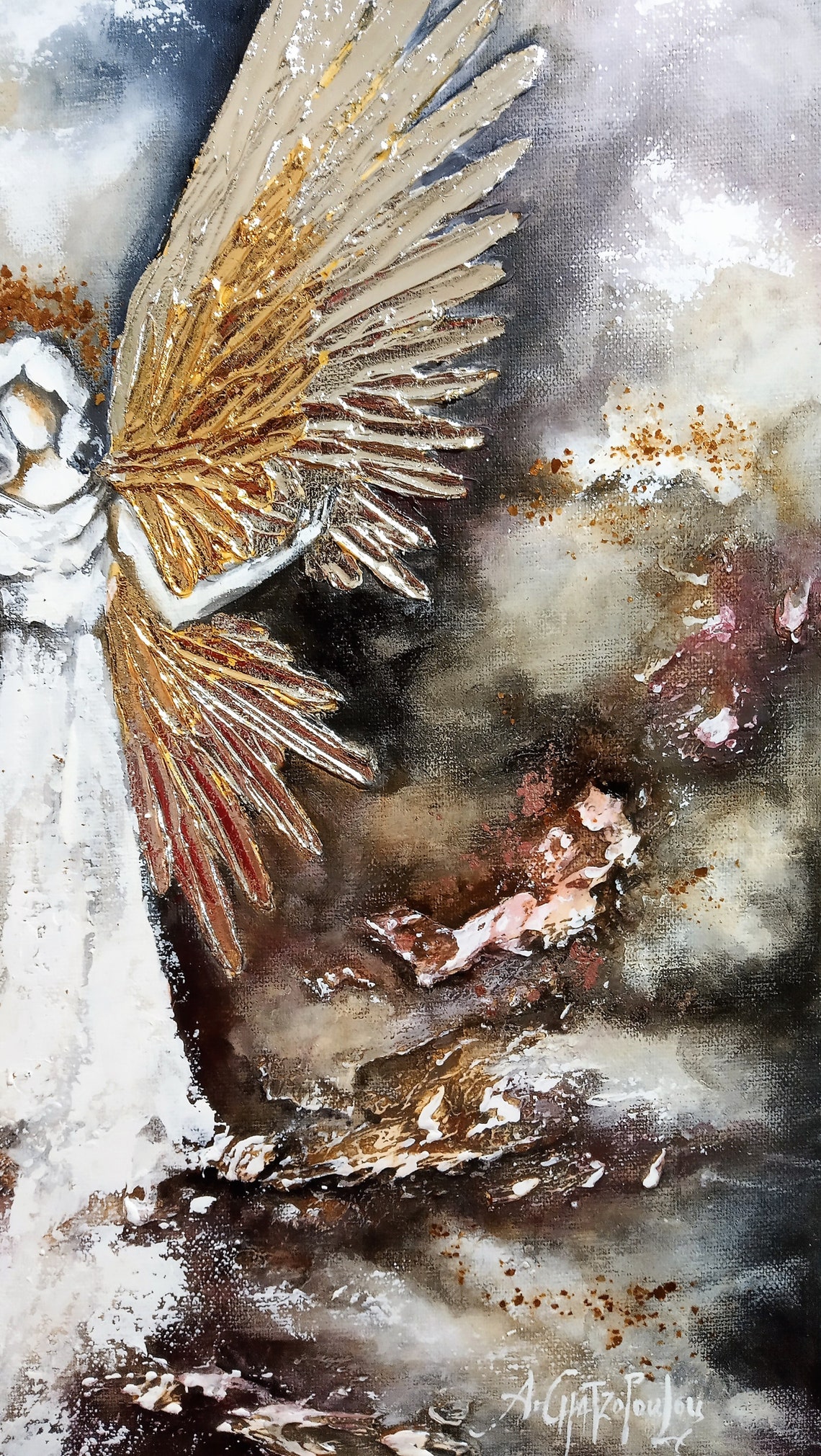 Abstract Angel Painting White Angel Pink Gold Silver Leaf - Etsy