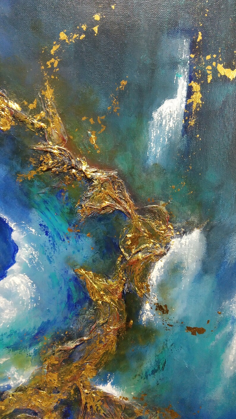 Gold Nebula Art Abstract Blue Gold Painting Original Mixed - Etsy