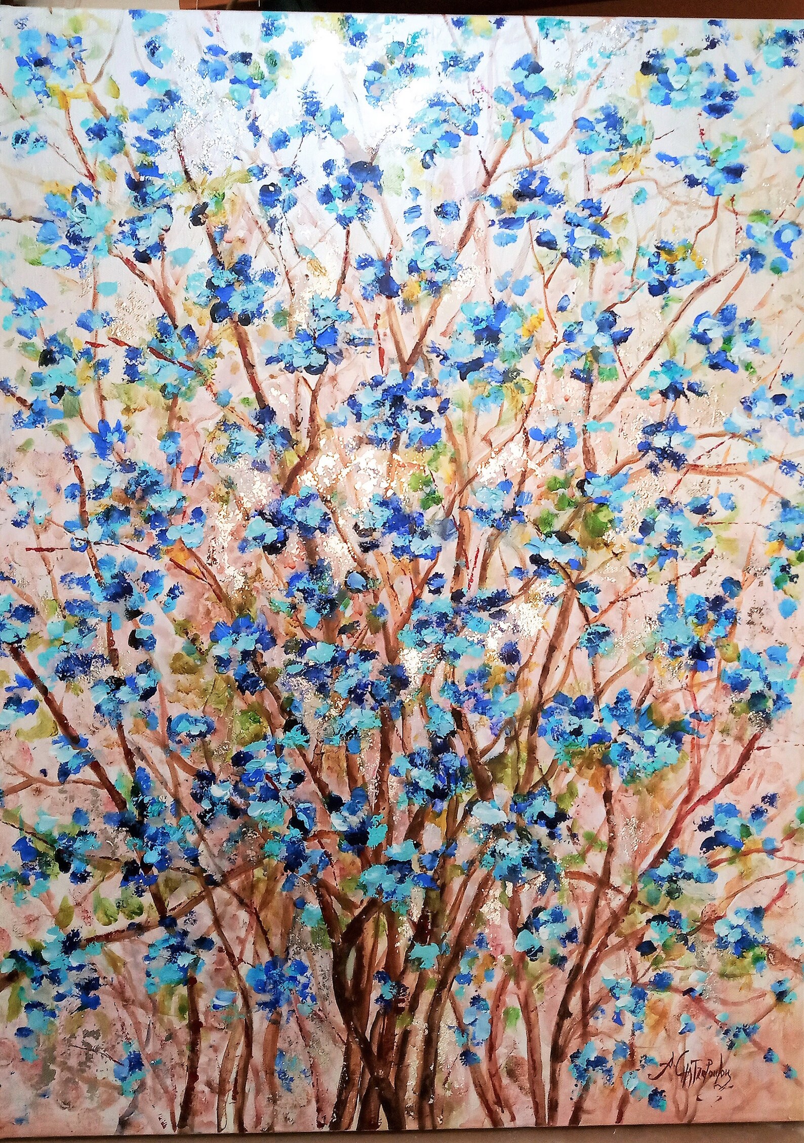 Abstract Blue Tree Art24x32'' Mixed Acrylic Art on | Etsy