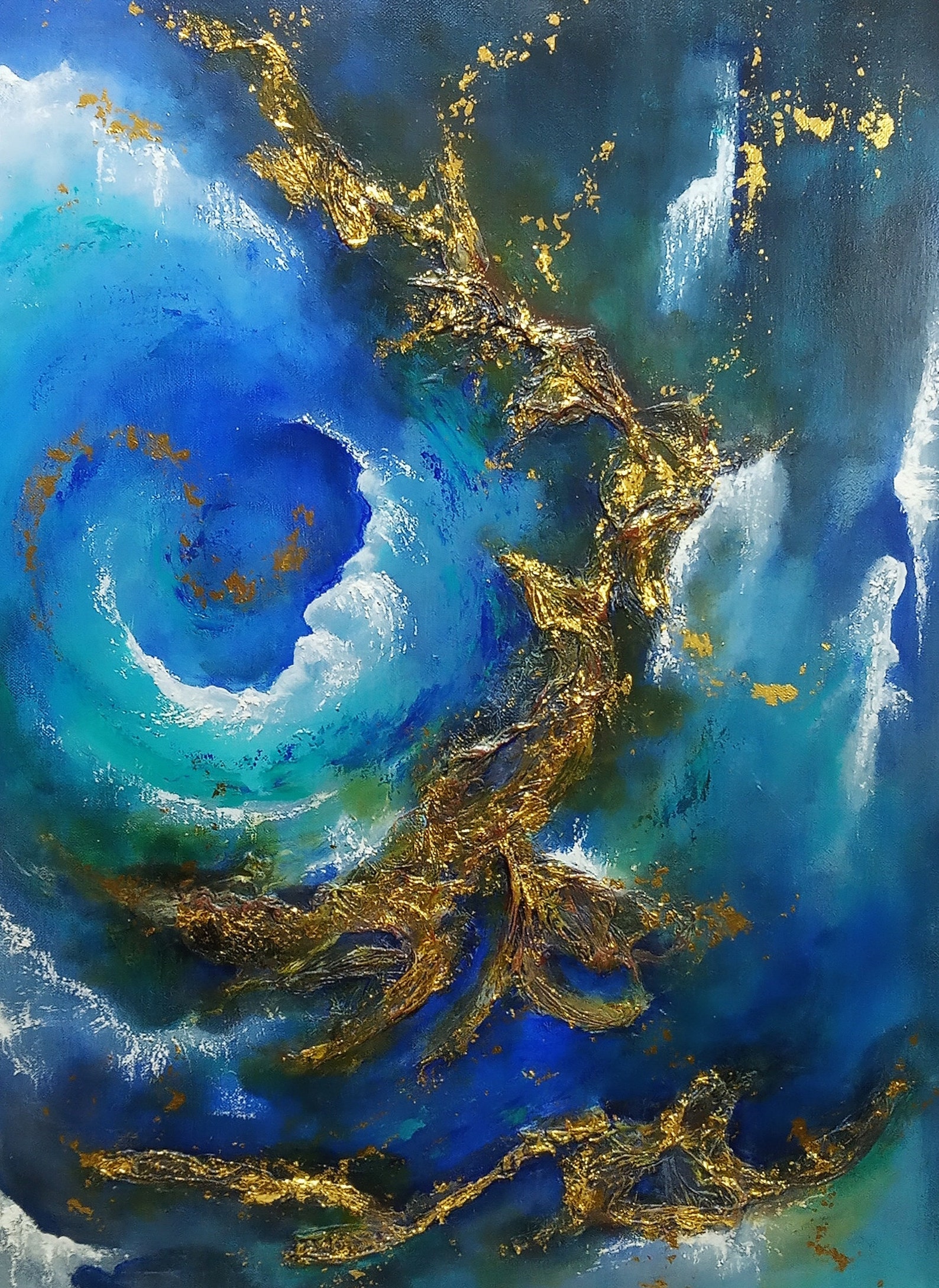 Gold Nebula Art Abstract Blue Gold Painting Original Mixed - Etsy
