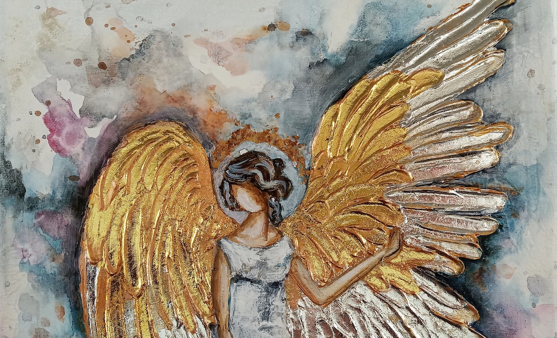 Original Abstract Guardian Angel Painting Gold Silver Angel - Etsy