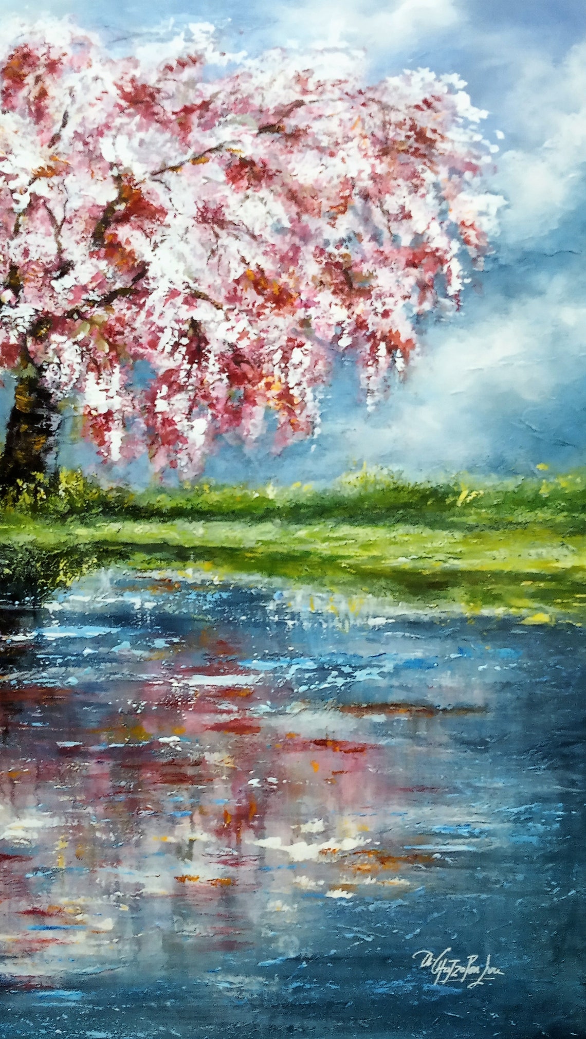 Abstract Tree Painting ''Βy the Lake'' Purple - Etsy